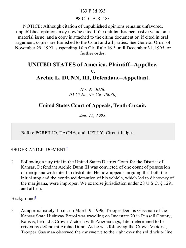United States v. Archie L. Dunn, III, 133 F.3d 933, 10th Cir. (1998 ...