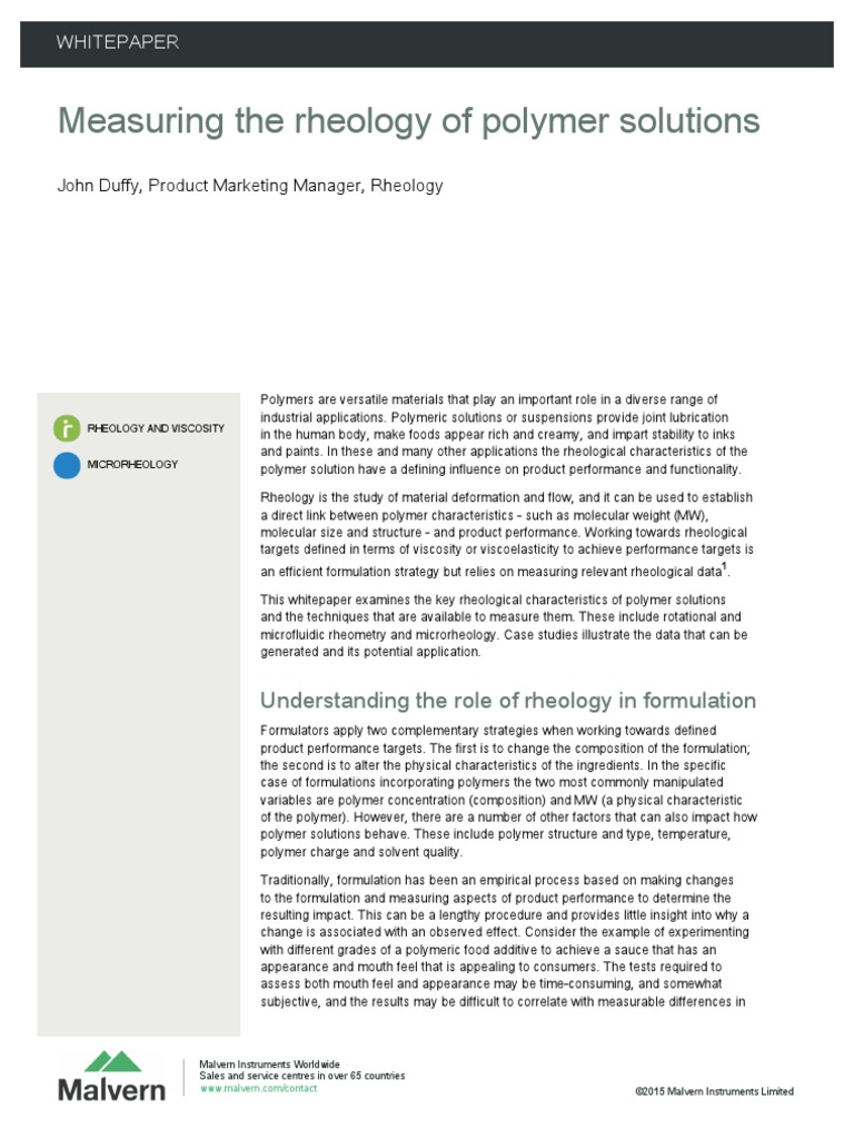 Measuring The Rheology of Polymer Solutions | PDF | Rheology | Polymers
