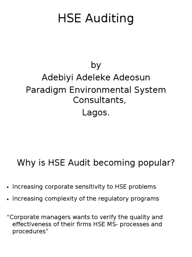 HSE Auditors Training | PDF | Audit | Regulatory Compliance