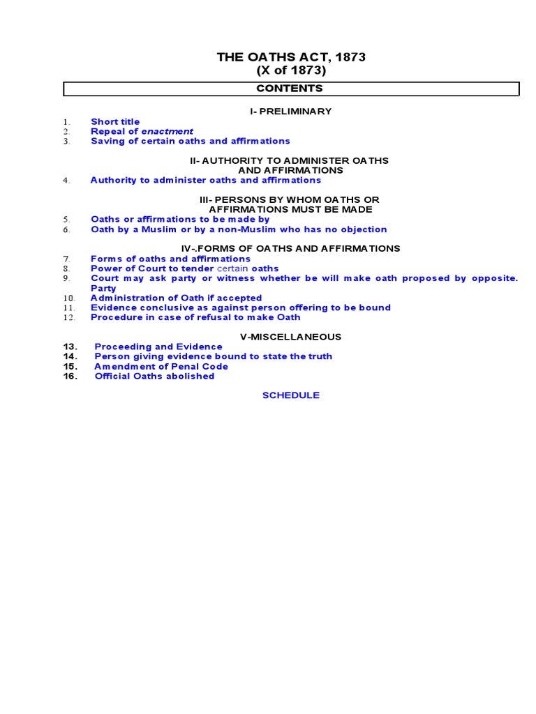 The Oaths Act, 1873 PDF | PDF | Oath Of Office | Oath