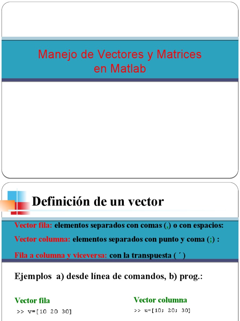 Vectores y Matrices Matlab | PDF | Matriz (Matemáticas) | Teoría del ...