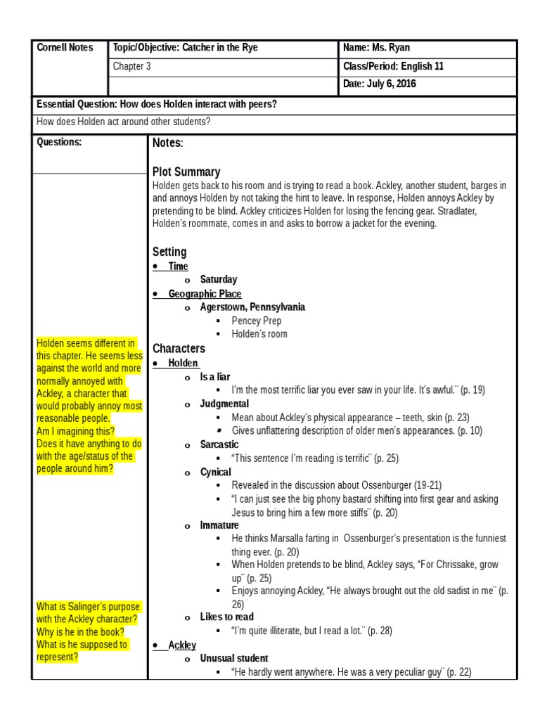 Cornell Notes - Reading CH 3 | PDF | Poetry | General Fiction