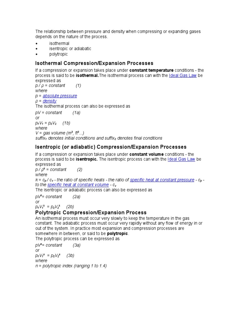 Isothermal Compression/Expansion Processes: Absolute Pressure Density | PDF