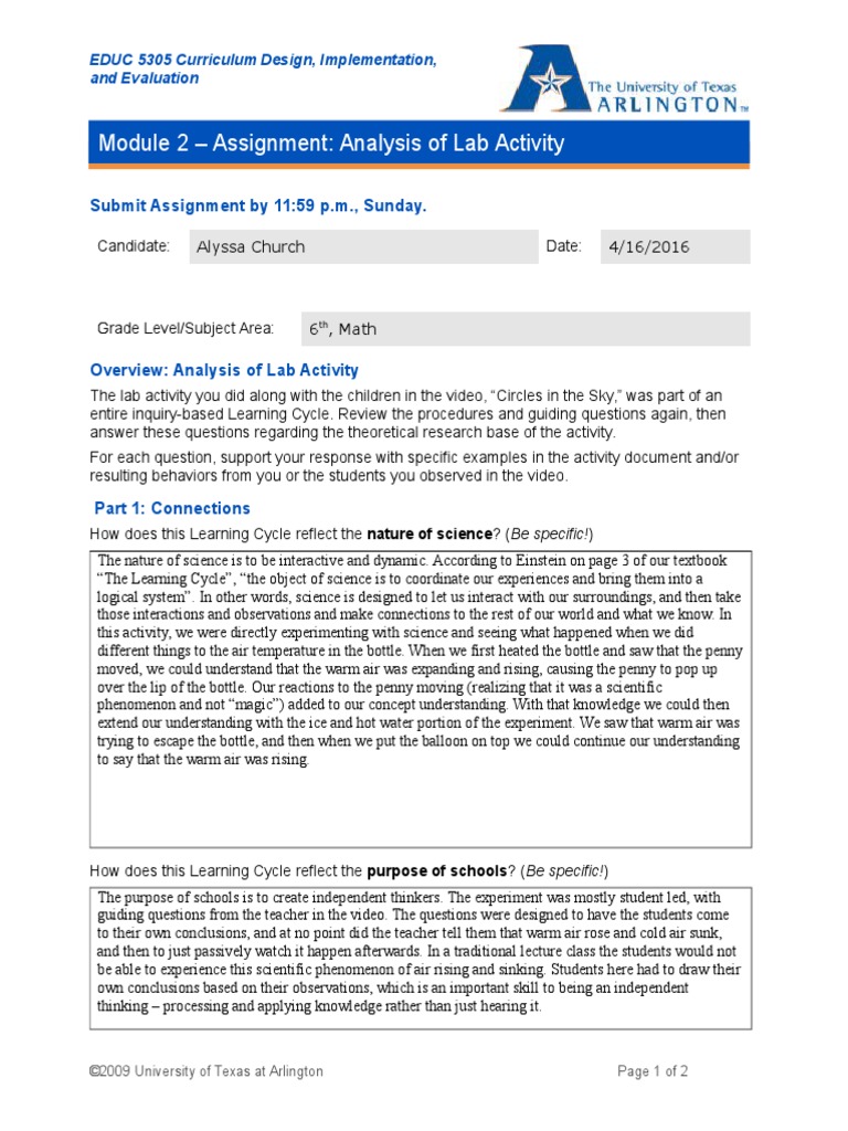 Module 2 - Assignment: Analysis of Lab Activity: Submit Assignment by ...