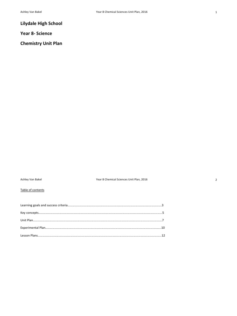 Year 8 Chemistry Unit Plan Overview | PDF | Chemical Compounds ...