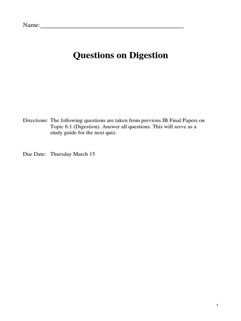 A Study Guide for the Digestive System: Questions on Absorption, Enzyme ...