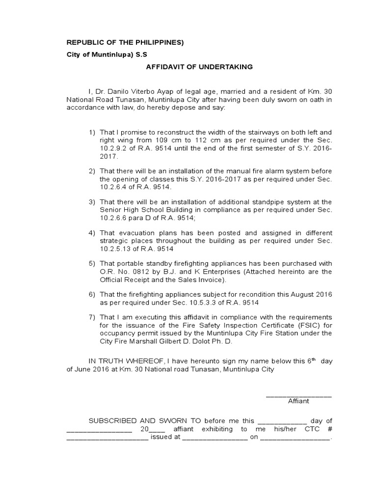 Affidavit of Undertaking | PDF