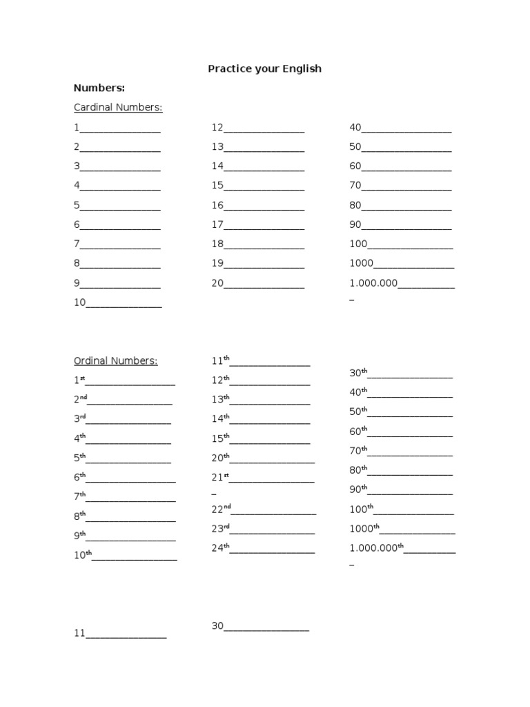 Practice Your English Numbers:: TH TH TH | PDF