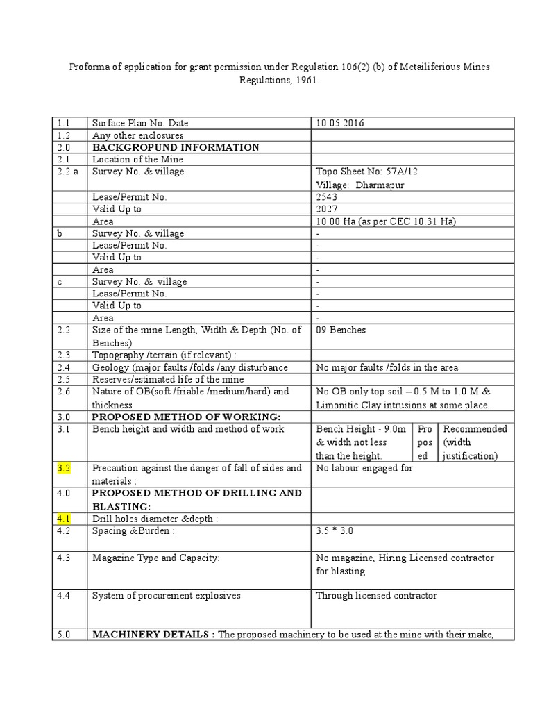 Proforma of Application 106 (20 (B) | PDF | Vehicles | Mining