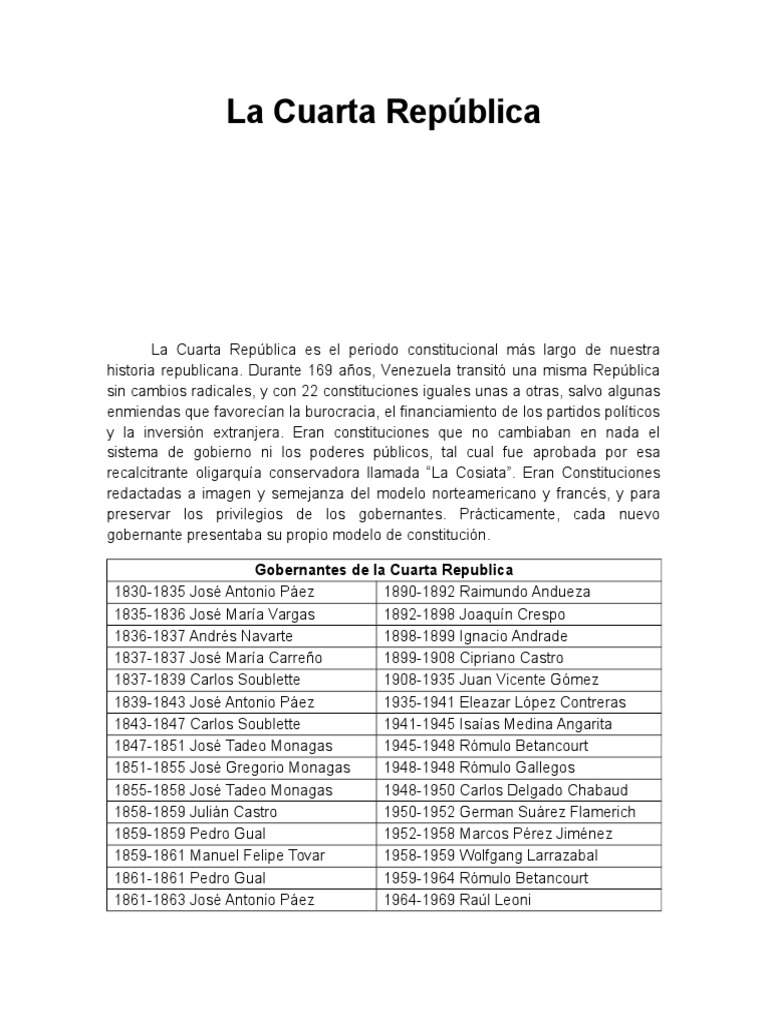 La Cuarta República | PDF | Venezuela | Jefes de Estado ejecutivos
