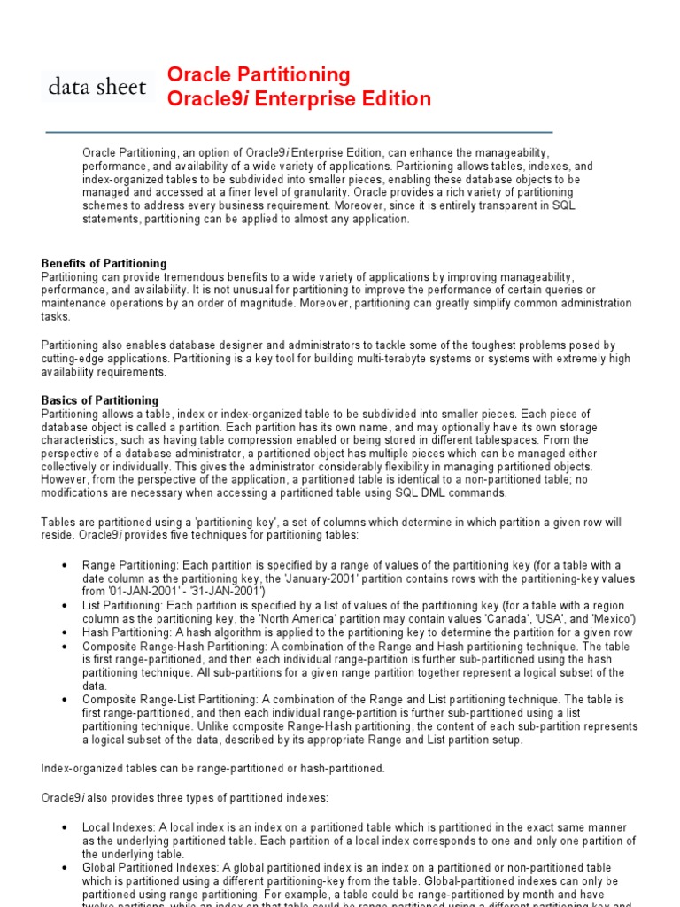 Oracle Partitioning | PDF | Oracle Database | Database Index