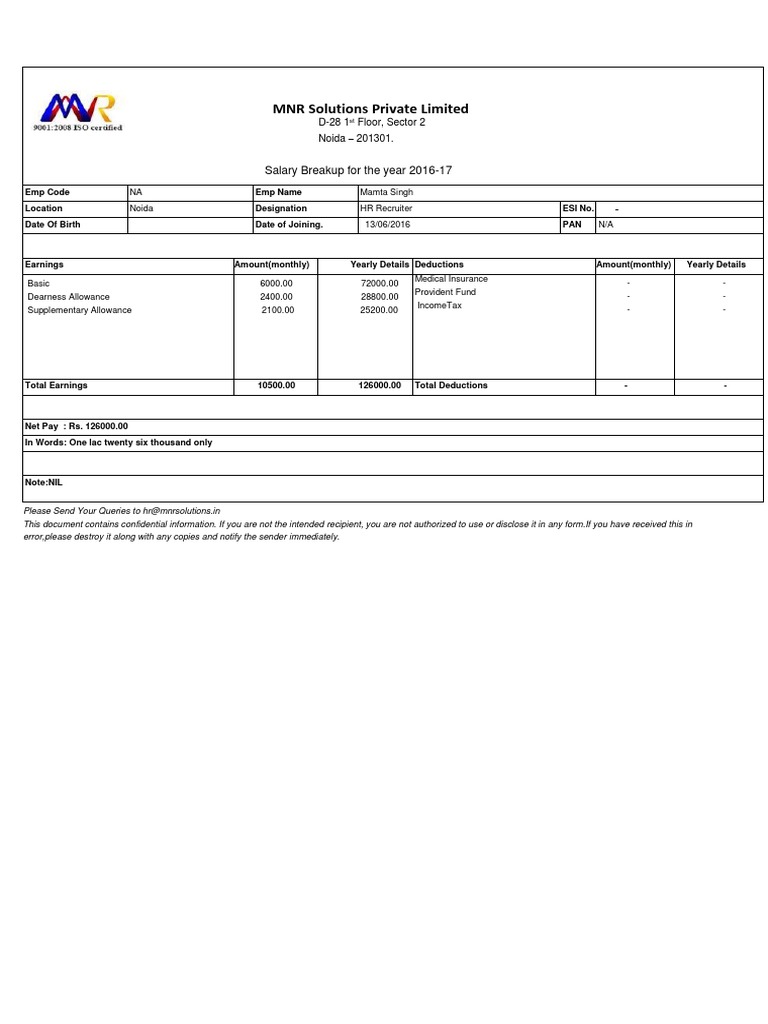 Performa Salary Slip | PDF