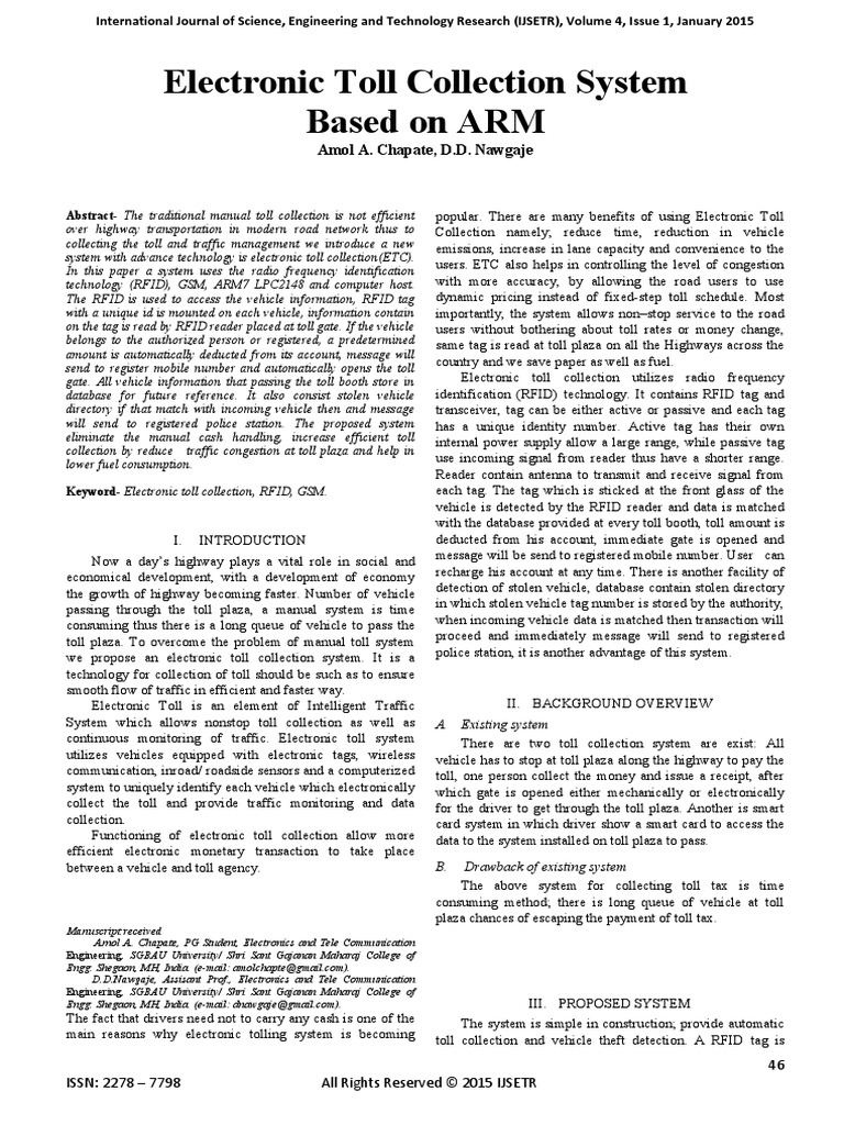 Electronic Toll Collection System | PDF | Radio Frequency ...