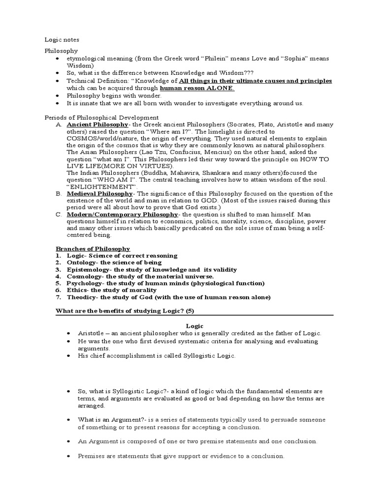 Logic Notes | PDF | Argument | Logic