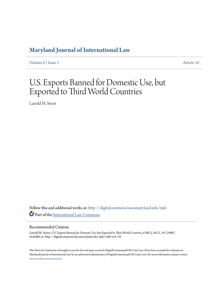 U.S. Exports Banned For Domestic Use But Exported To Third World | PDF ...