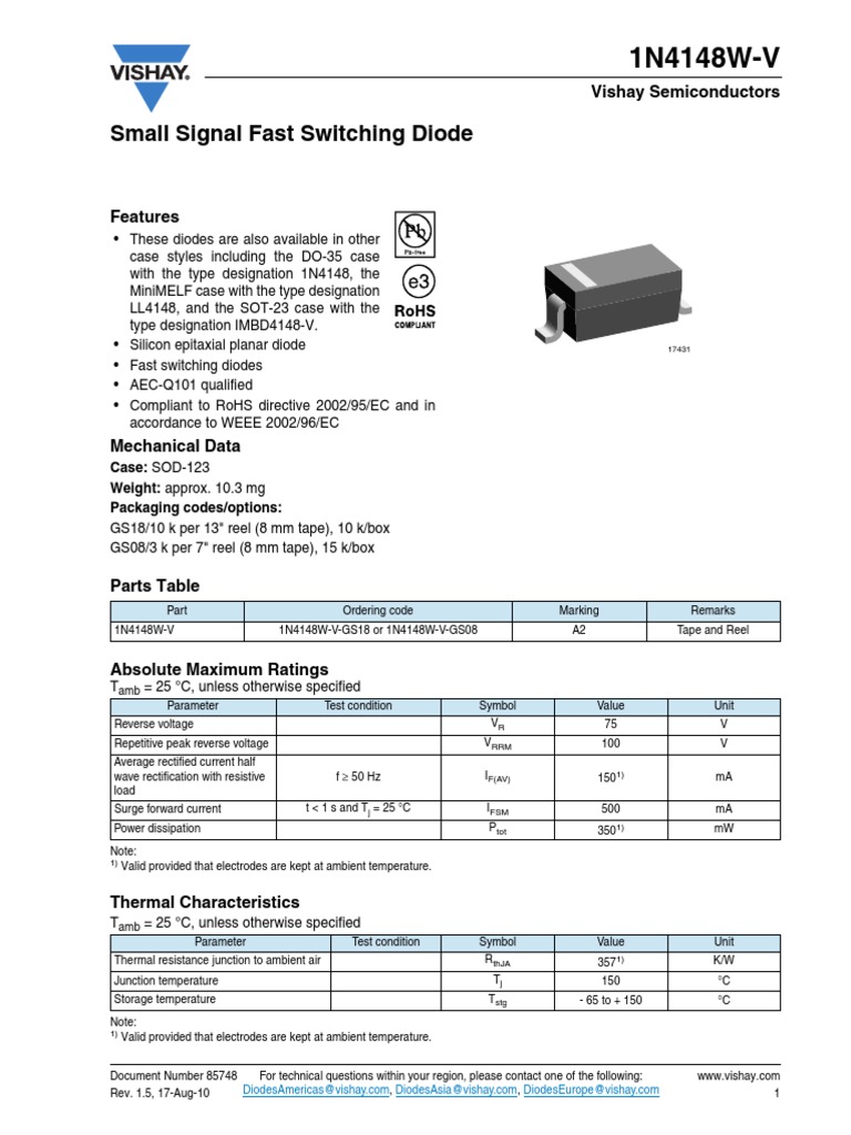 Small Signal Fast Switching Diode: Vishay Semiconductors | Download ...
