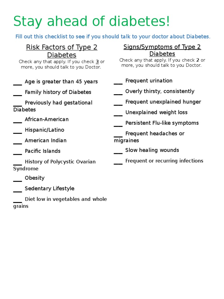 Diabetes Checklist | PDF | Wellness