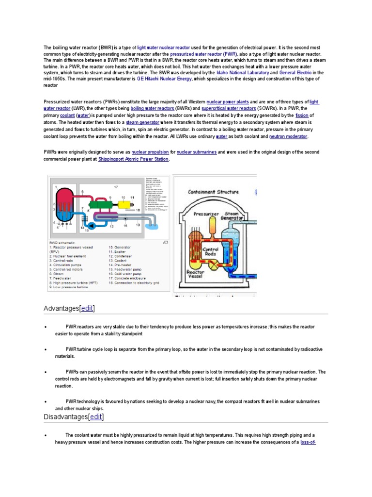 Boiling Water Reactors (BWRs) and Pressurized Water Reactors (PWRs ...