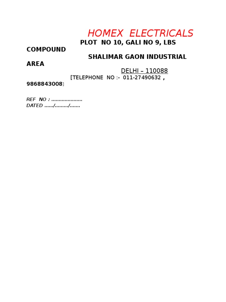 Homex Electricals Letter Heard | PDF | Technology & Engineering