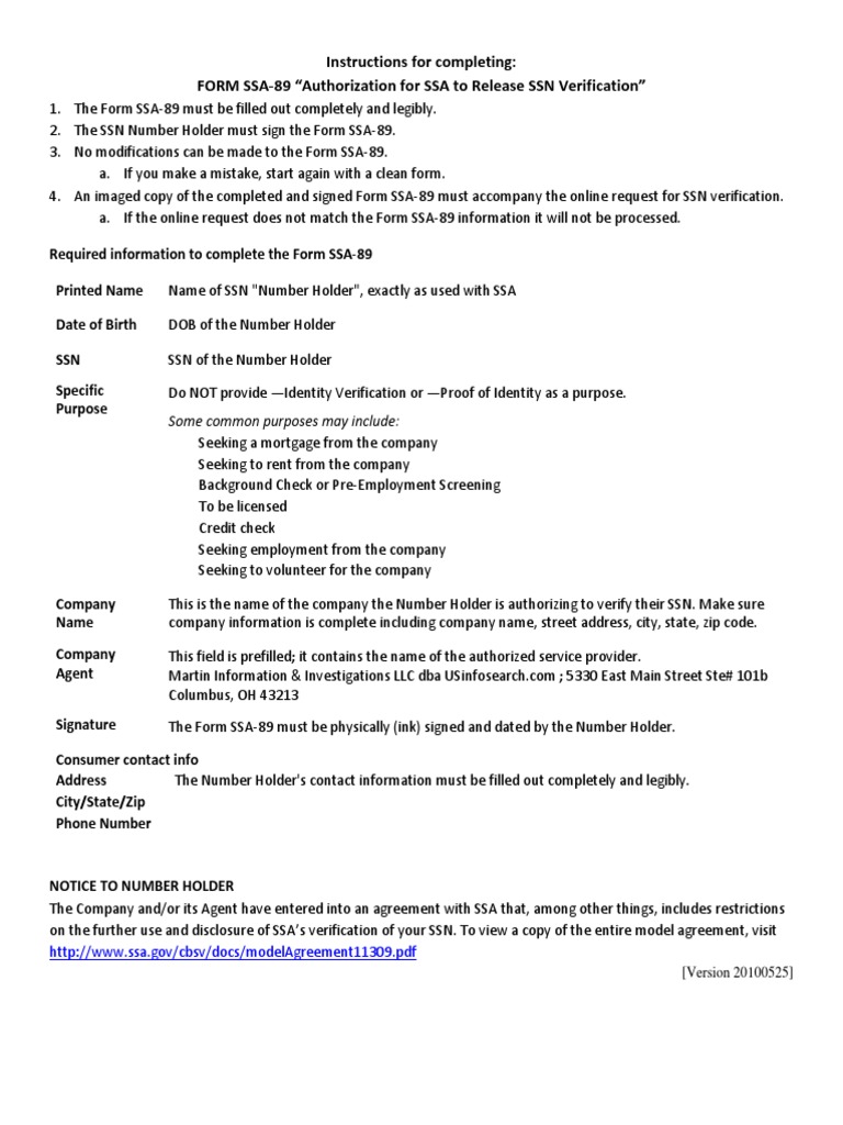 Instructions For Completing Form Ssa89 20100525 | PDF | Social Security ...