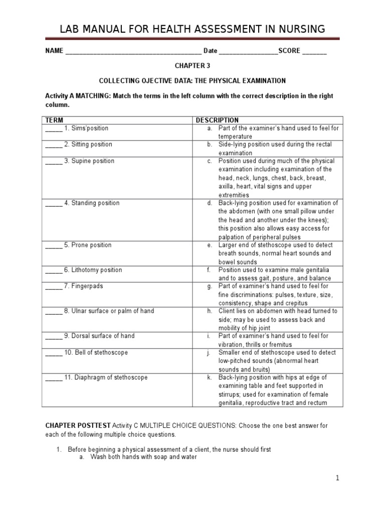 Lab Manual For Health Assessment in Nursing | PDF | Physical ...