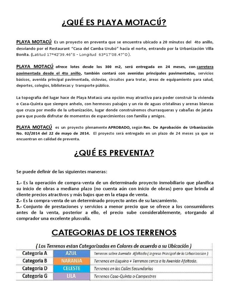Información Playa Motacú Actualizada | PDF | Negocios (general) | Business