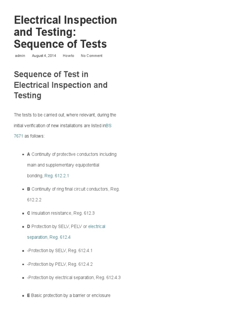 Electrical Inspection And Testing Sequence Of Tests Electriciancentre Co Pdf Insulator