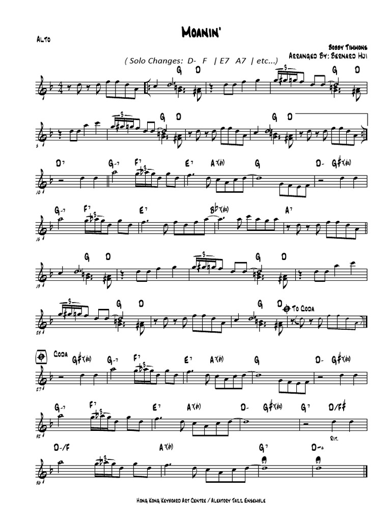 Moanin' (Eb Inst) Lead Sheet | PDF