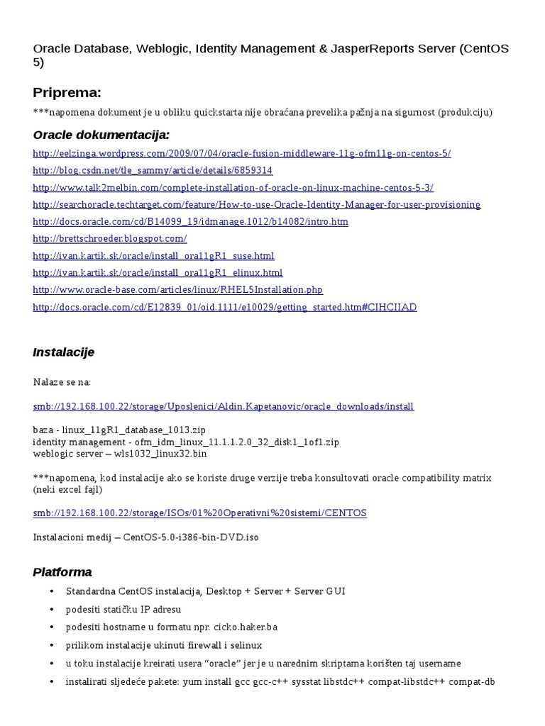 Oracle Database WebLogic IDM JasperReports Howto | PDF | Oracle Database | Active Directory
