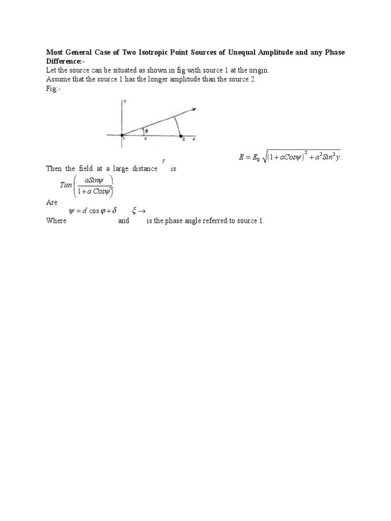 Most General Case of Two Isotropic Point Sources of Unequal Amplitude and Any Phase Difference | PDF