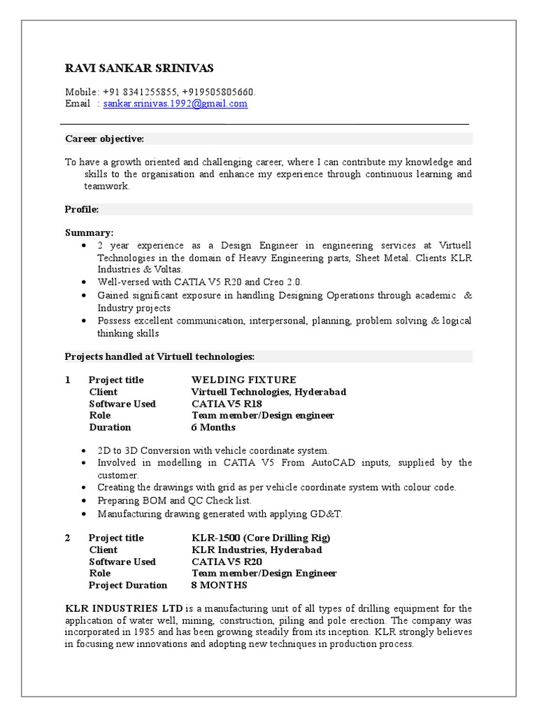 Shankar Resume | PDF | Drilling Rig | Transmission (Mechanics)