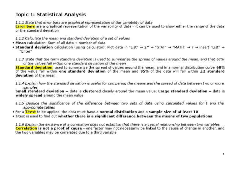 TOPIC 1 - Statistical Analysis | PDF | Standard Deviation | Mean