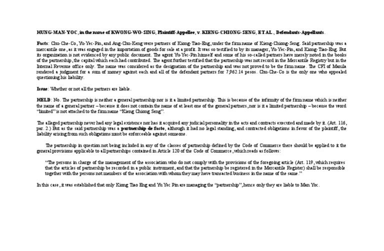 Hung Man Yoc vs. Kienf Chiong Seng, Et Al. | Download Free PDF ...