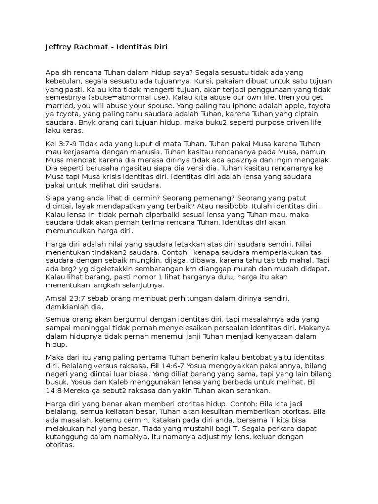 Jeffrey Rachmat - Identitas Diri | PDF