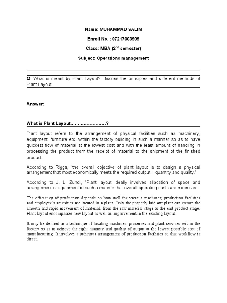 Plant Layout - Operations Management | PDF | Mechanization | Factory