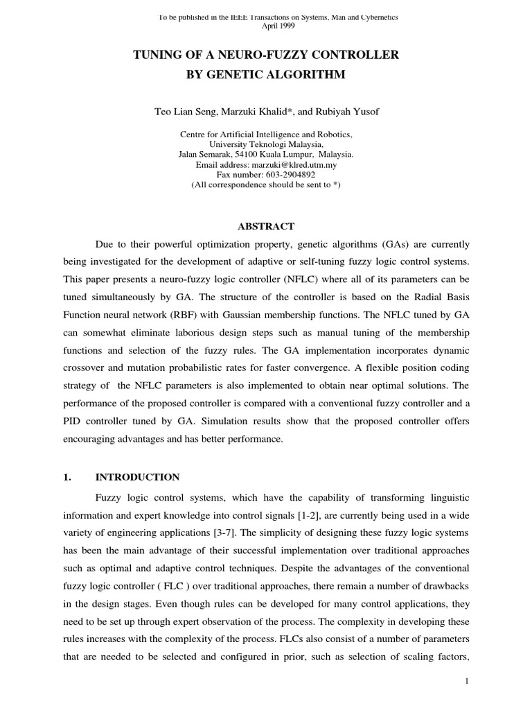 Tuning of A Neuro-Fuzzy Controller by Genetic Algorithm | Download Free PDF | Mathematical ...