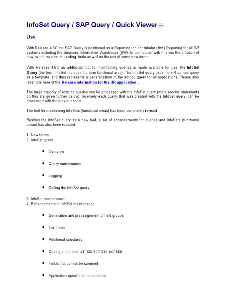 Infoset Query / Sap Query / Quick Viewer | Download Free PDF | Class (Computer Programming ...