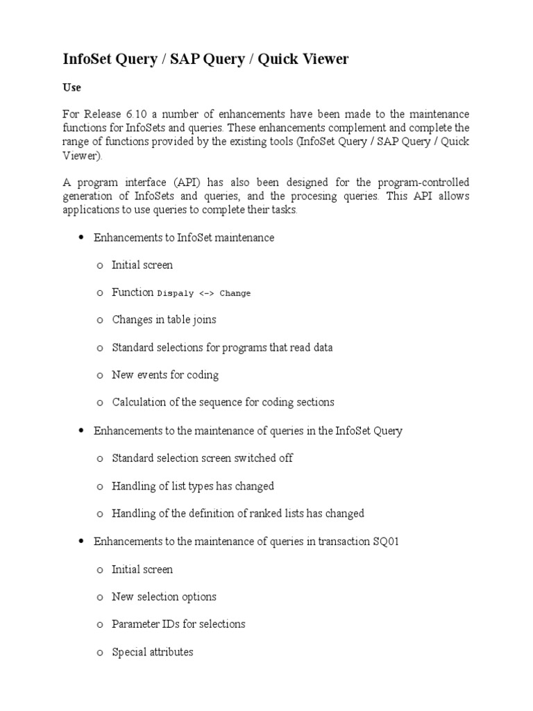 Infoset Query / Sap Query / Quick Viewer: Dispaly Change | PDF