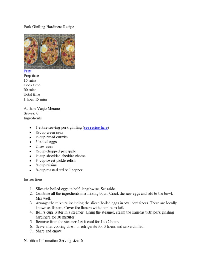 Pork Giniling Hardinera Recipe | PDF