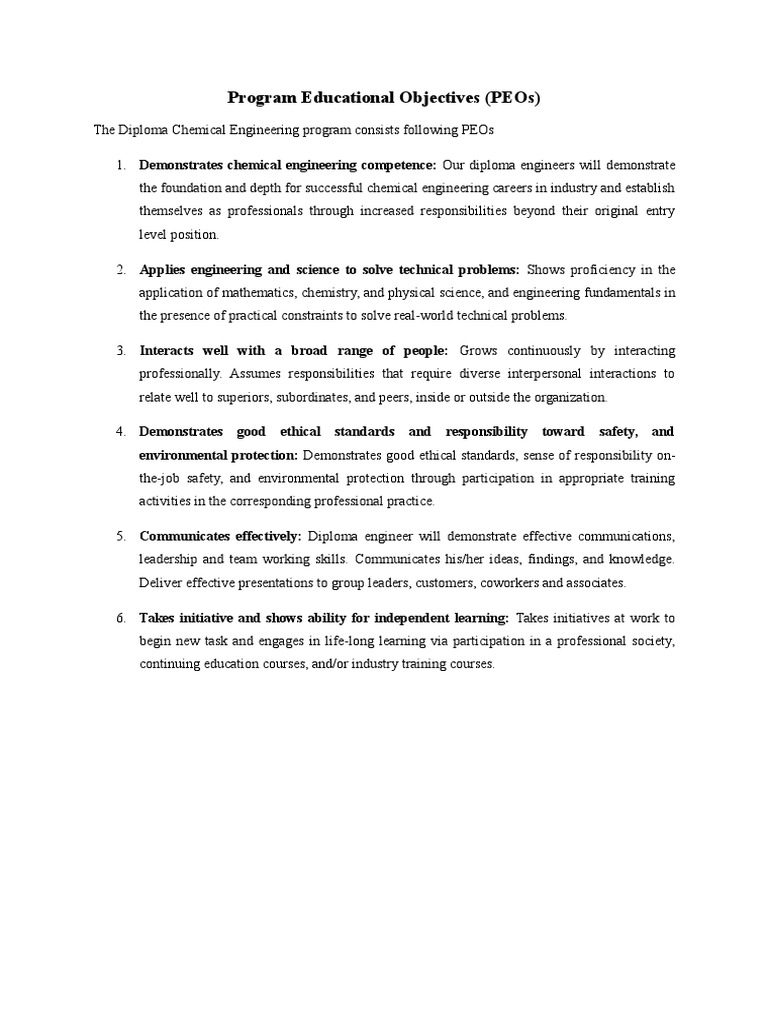 Program Educational Objectives (Peos) | PDF