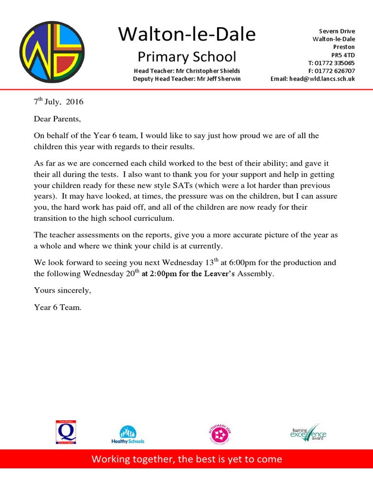 Year 6 Sats Letter | PDF | Learning | Schools