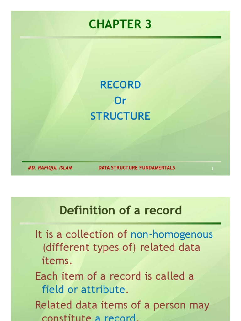 Data Structure (Rafiq Sir) - Chapter 3 - Record or Structure | Download Free PDF | Data ...