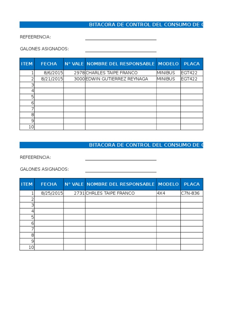 Bitacora de Combustible | PDF