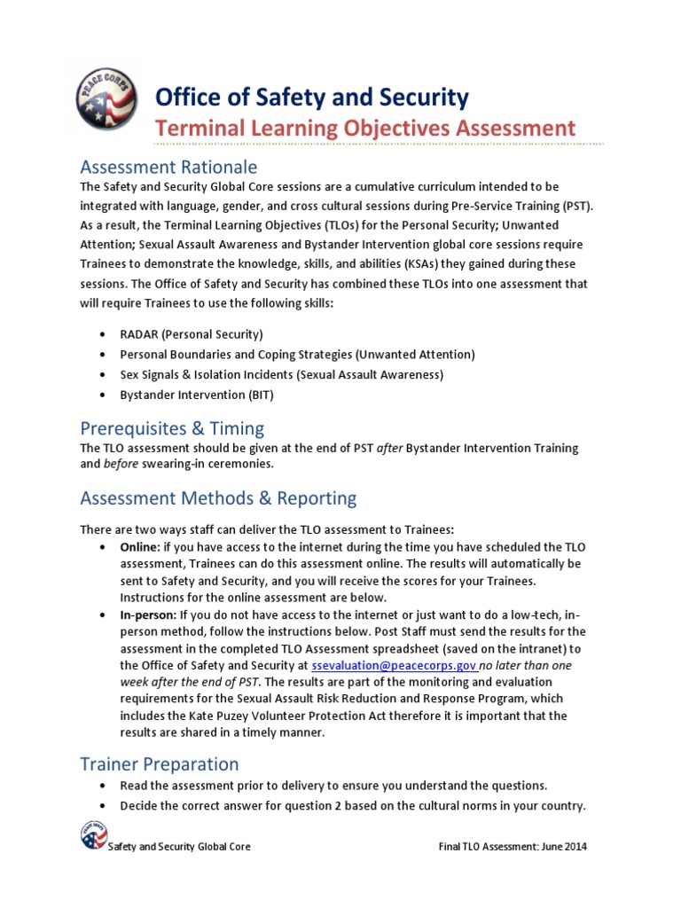 Peace Corps SS PST Final TLO Assessment | PDF | Educational Assessment ...