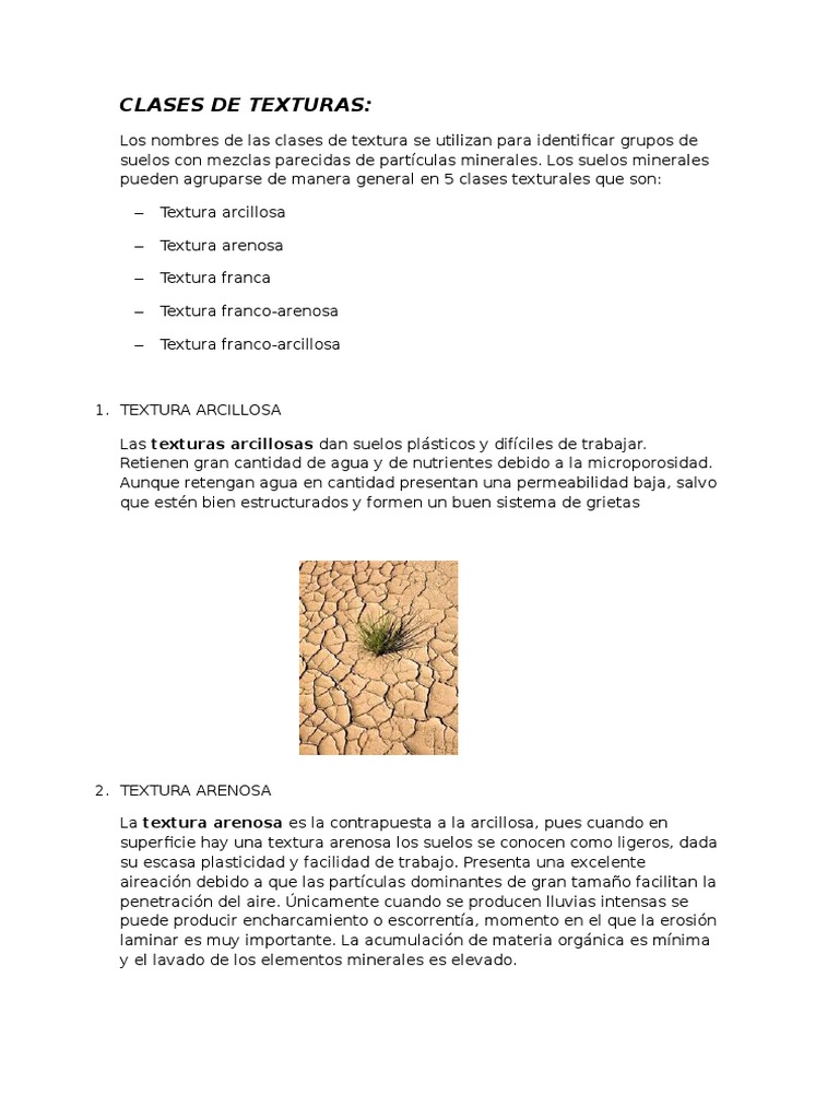 Clases de Texturas Word | PDF | Arcilla | Minerales
