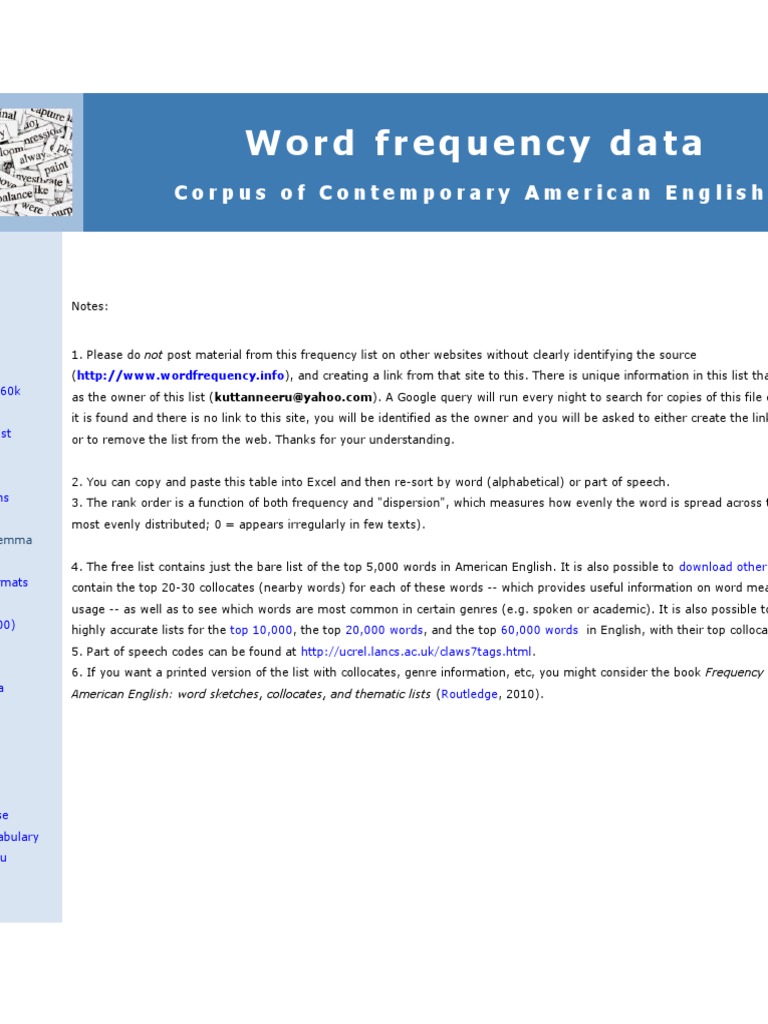 Word Frequency Data: Corpus of Contemporary American English | PDF