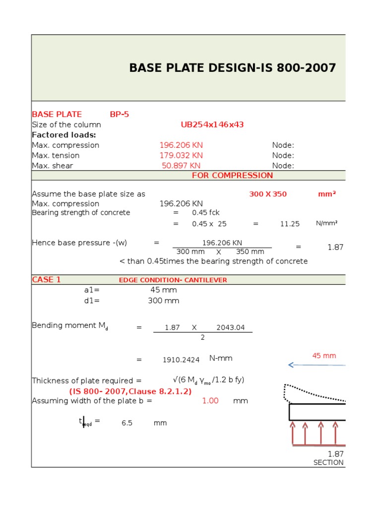 Design of Base Plate As Per IS800 | Download Free PDF | Column | Screw