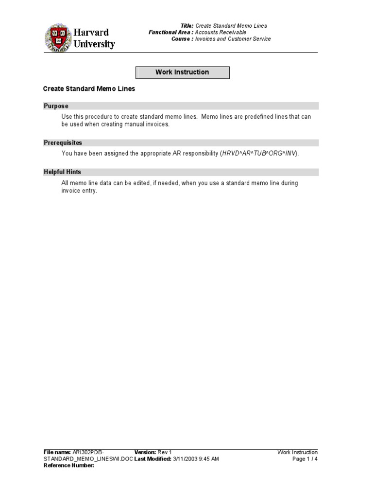 Create Standard Memo Lines | PDF | Invoice | Memorandum