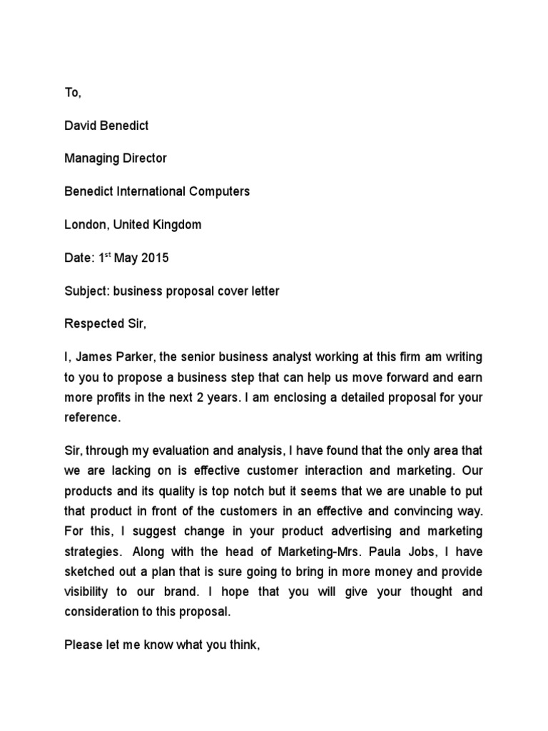 Sample Business Proposal Cover Letter | PDF
