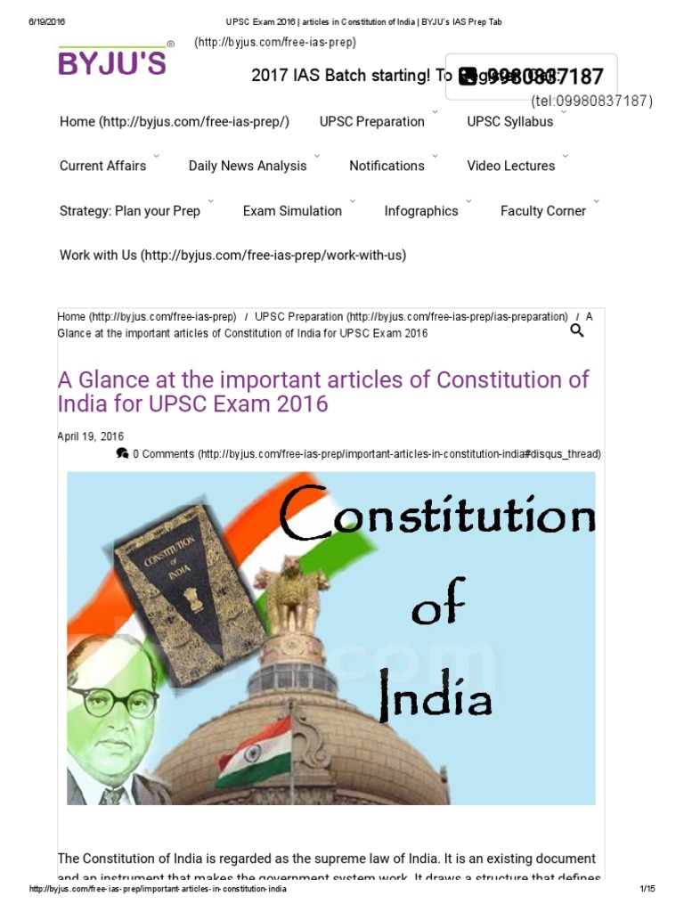 UPSC Exam 2016 - Articles in Constitution of India - BYJU's IAS Prep ...